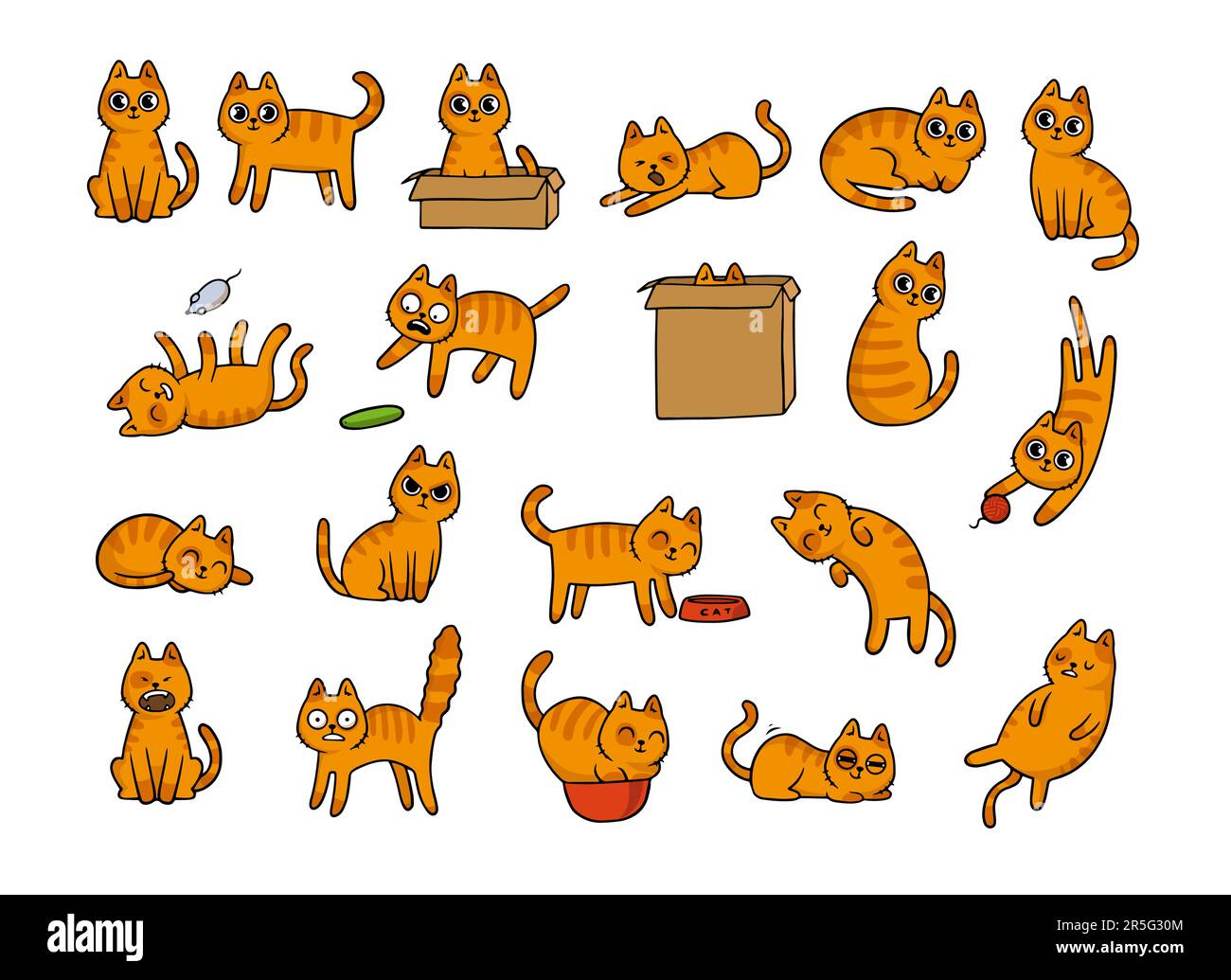 Cute orange cat cartoon character sticker set Stock Vector Image & Art ...