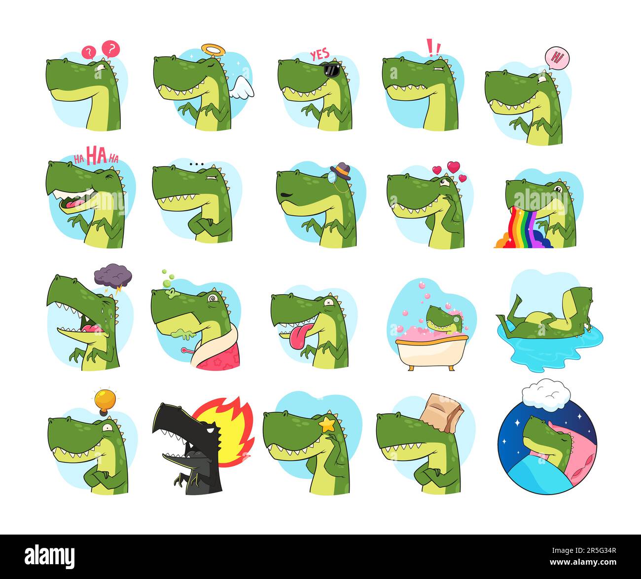 Adorable dinosaur cartoon character sticker set Stock Vector Image ...