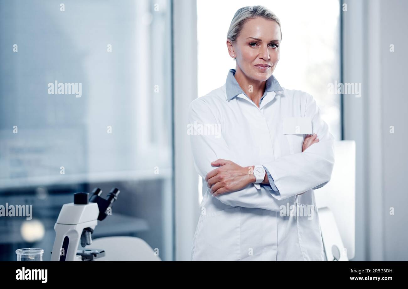 Making history with her contribution to science. Portrait of a mature ...