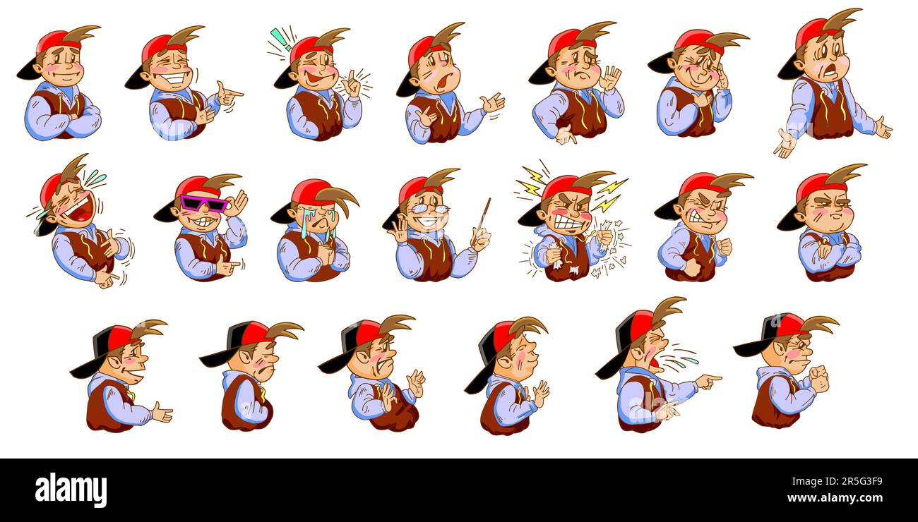 Different face expressions of cartoon kid sticker set Stock Vector ...