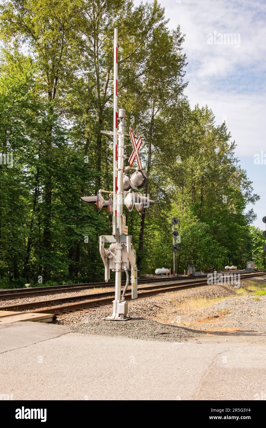Railroad crossing sign on Malcolm Road in Deroche, Mission, British ...