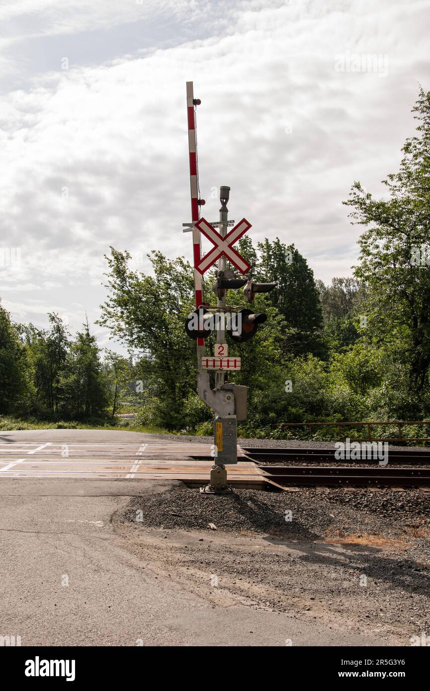 Railroad crossing sign on Malcolm Road in Deroche, Mission, British ...