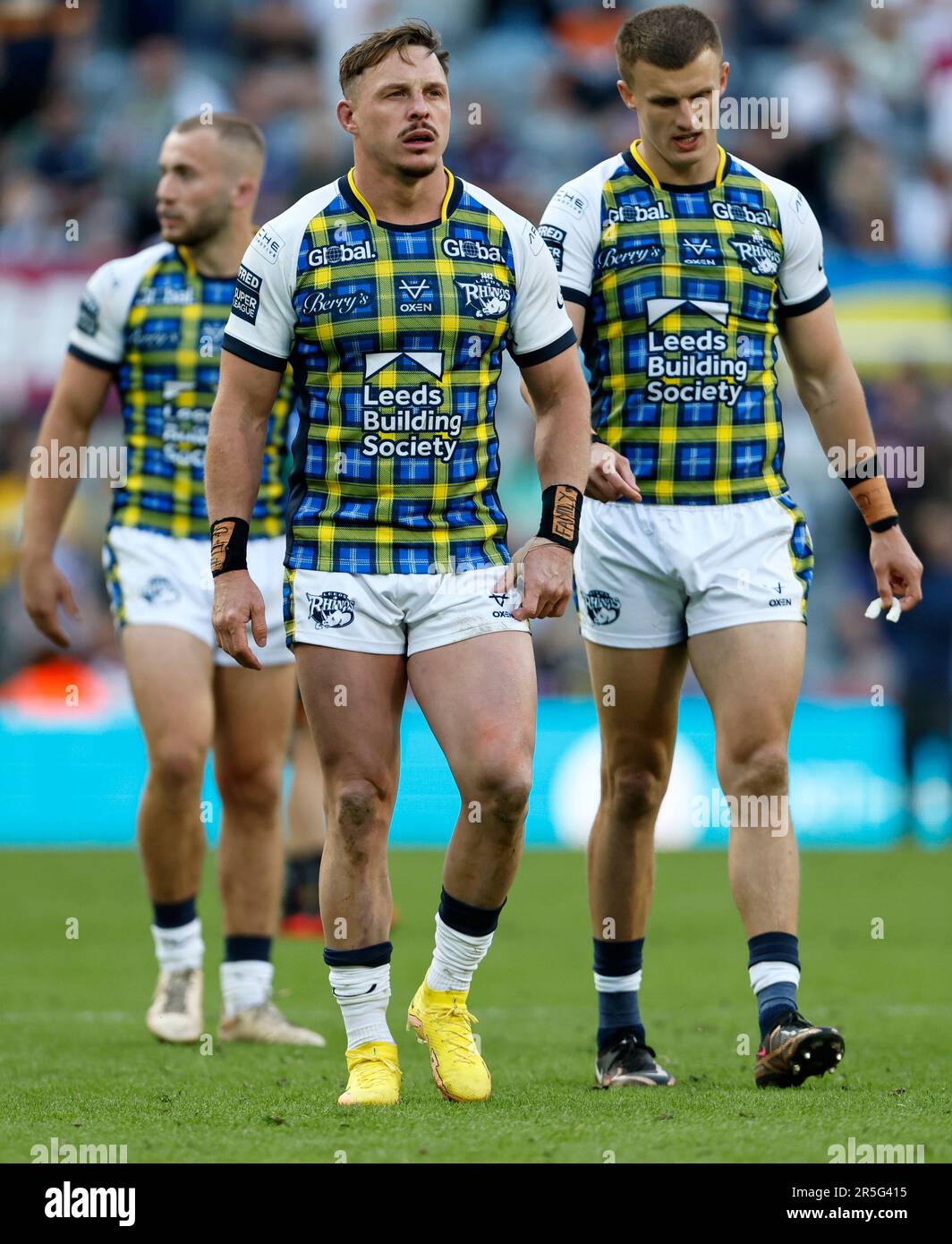 Leeds Rhinos' James Donaldson (left) and Ash Handley during the Betfred ...