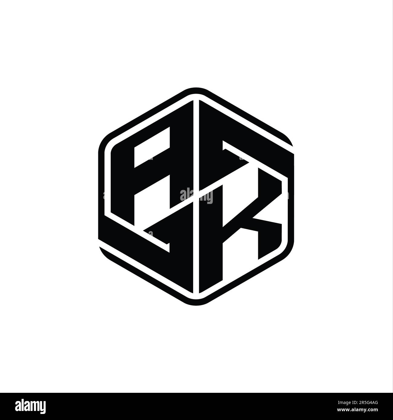 AK Letter Logo monogram hexagon shape with ornament abstract isolated outline design template ...