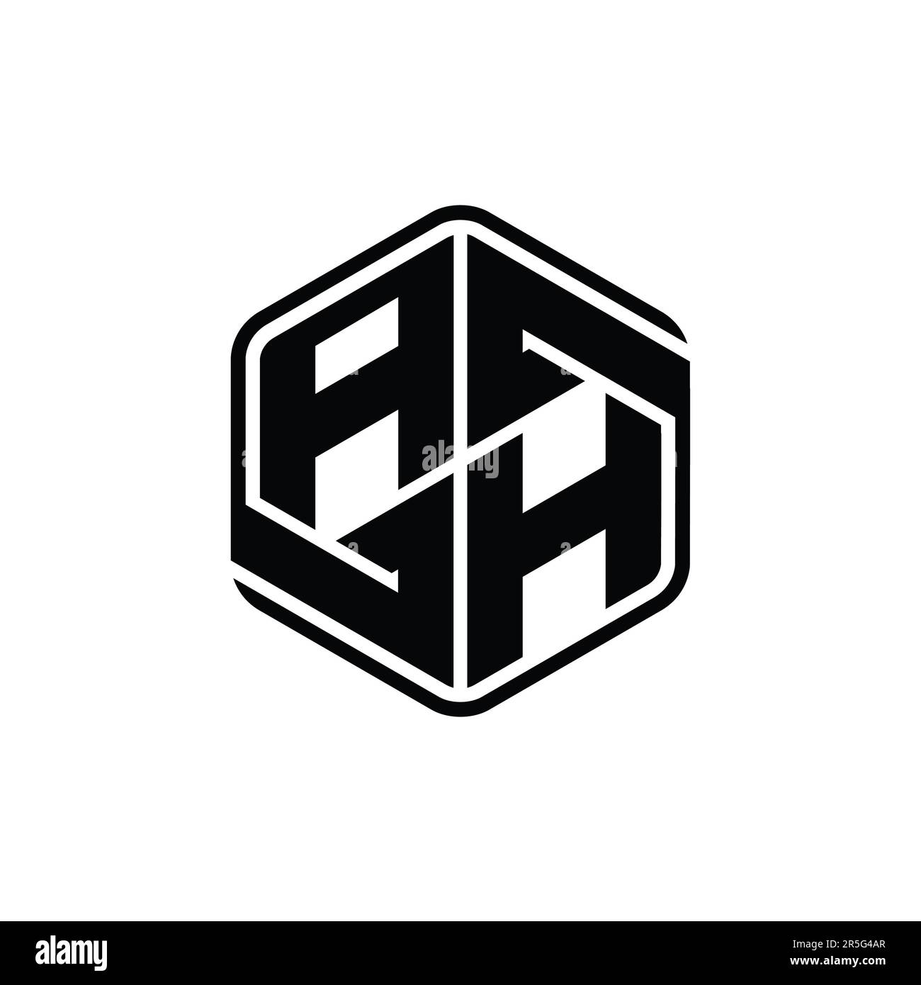 AH Letter Logo monogram hexagon shape with ornament abstract isolated outline design template ...