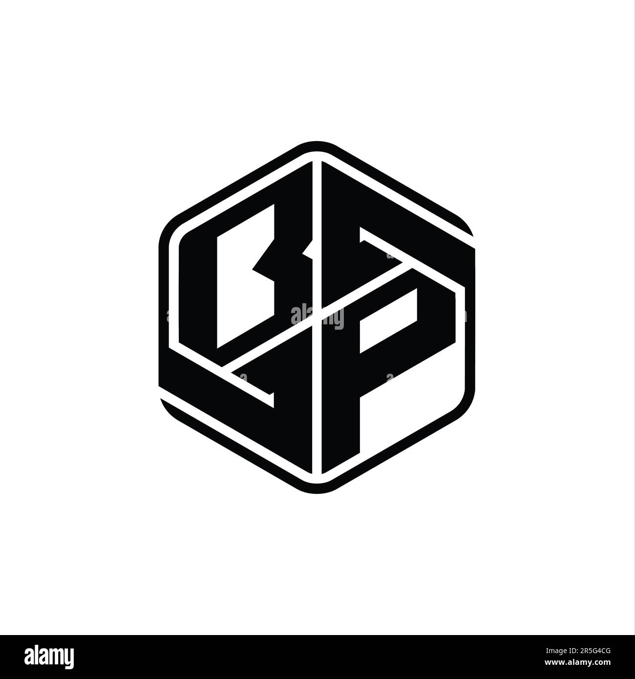 BP Letter Logo monogram hexagon shape with ornament abstract isolated outline design template ...
