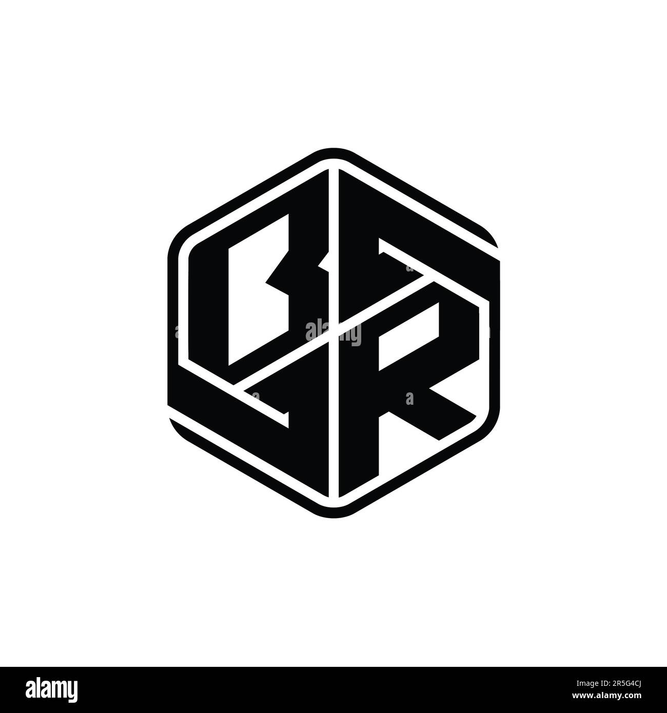 BR Letter Logo monogram hexagon shape with ornament abstract isolated outline design template ...