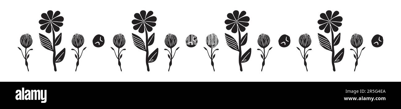 Quirky floral botanic vector border isolated on white background ...