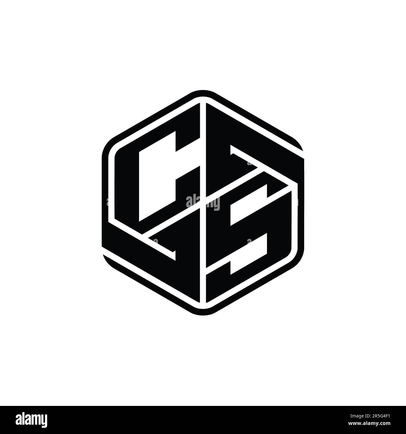 Cs Letter Logo Monogram Hexagon Shape With Ornament Abstract Isolated Outline Design Template