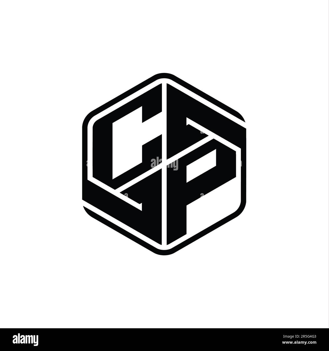 CP Letter Logo monogram hexagon shape with ornament abstract isolated outline design template ...