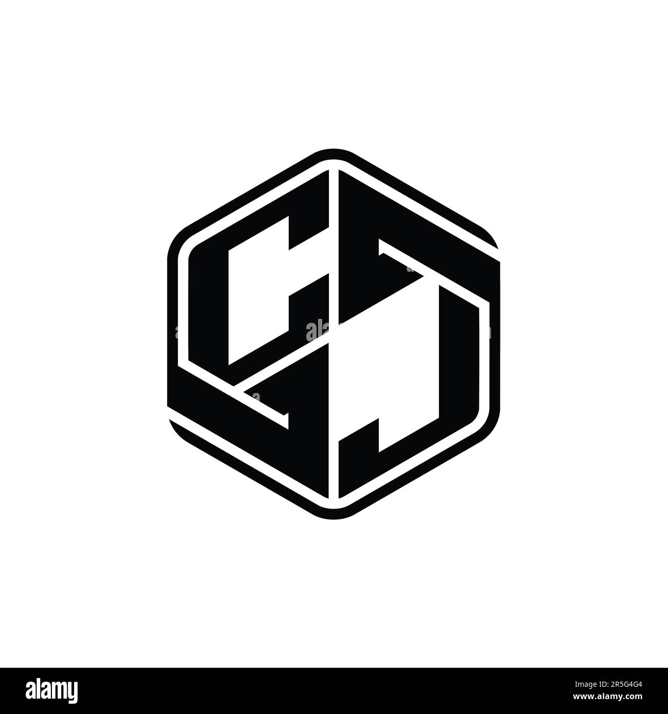 CJ Letter Logo monogram hexagon shape with ornament abstract isolated outline design template ...
