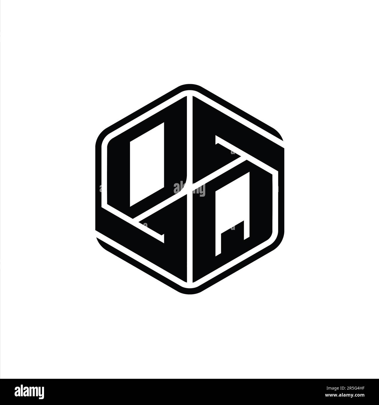 DQ Letter Logo monogram hexagon shape with ornament abstract isolated outline design template ...