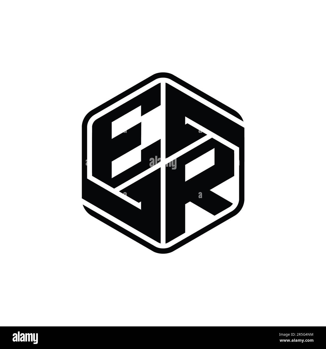 ER Letter Logo monogram hexagon shape with ornament abstract isolated ...