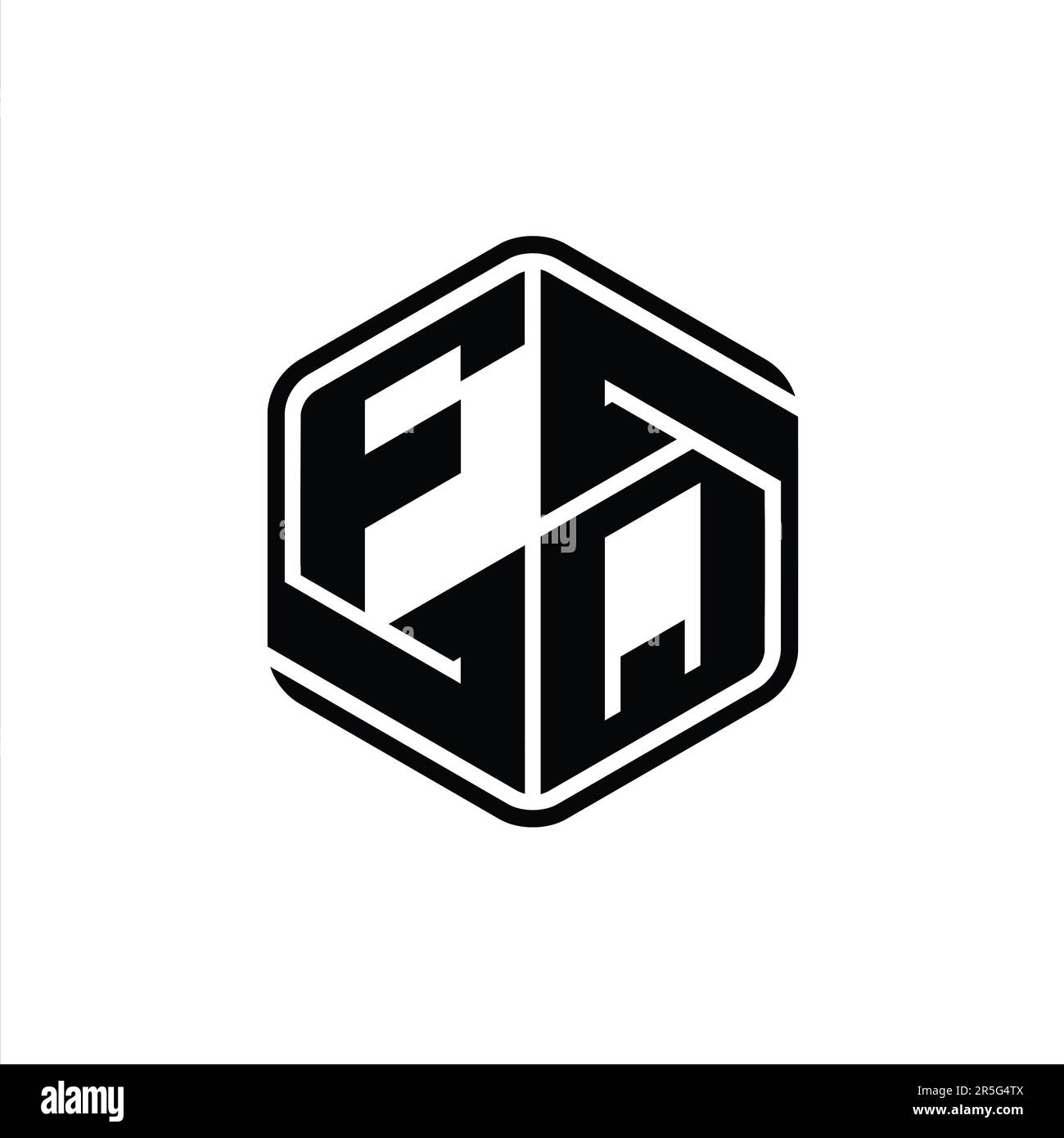 FQ Letter Logo monogram hexagon shape with ornament abstract isolated outline design template ...