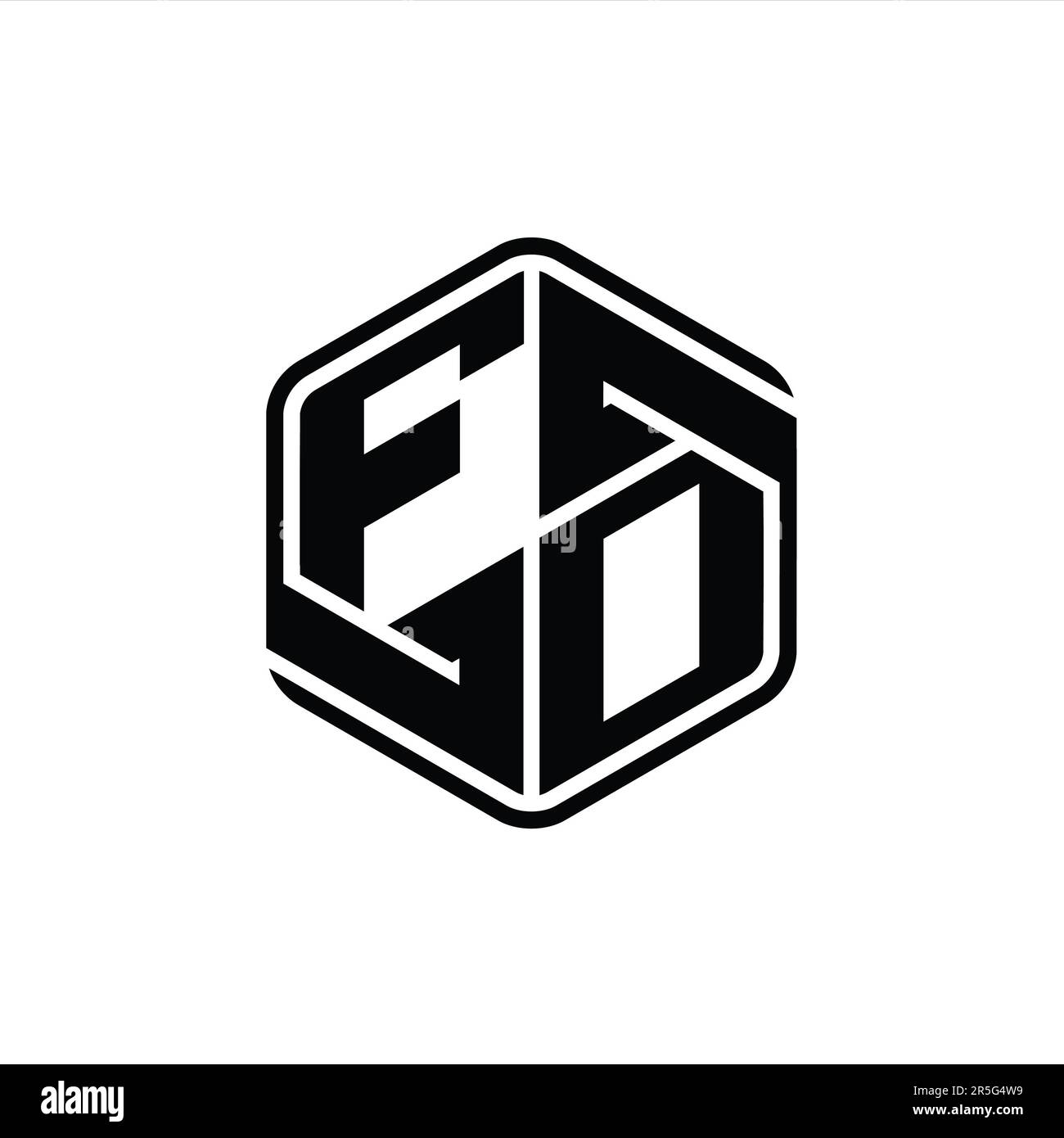 FD Letter Logo monogram hexagon shape with ornament abstract isolated outline design template ...