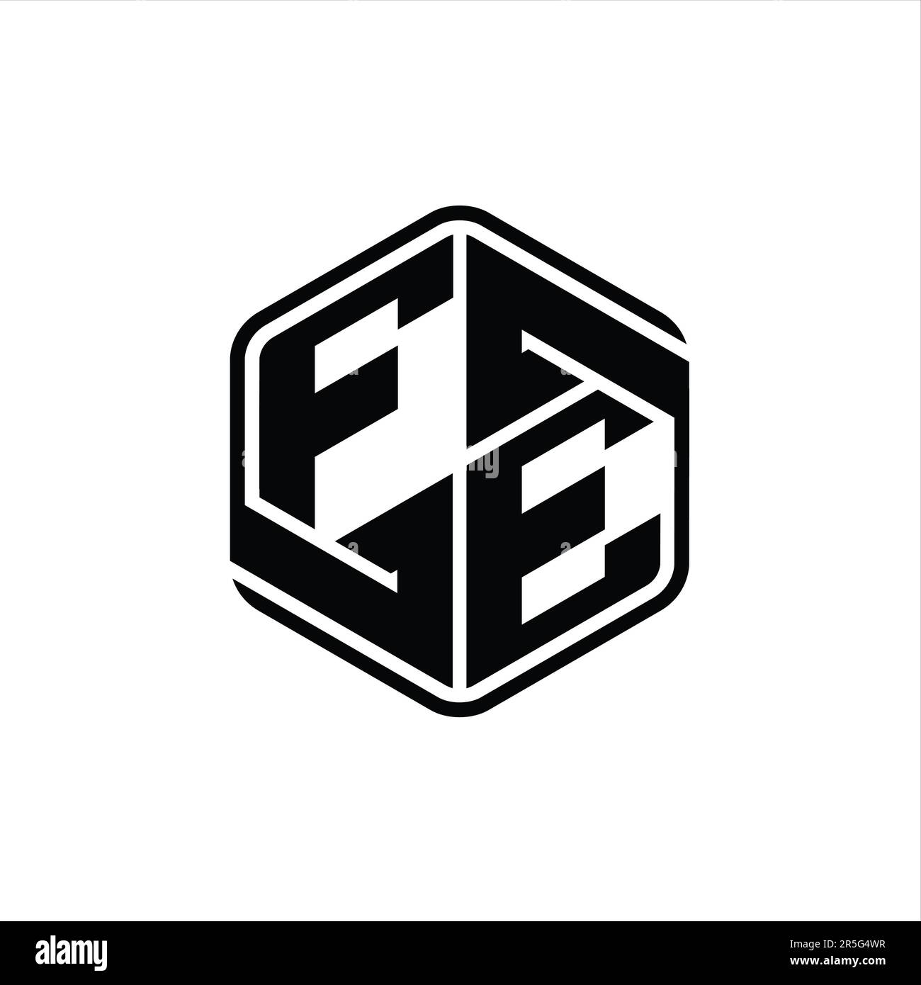 FE Letter Logo monogram hexagon shape with ornament abstract isolated outline design template ...