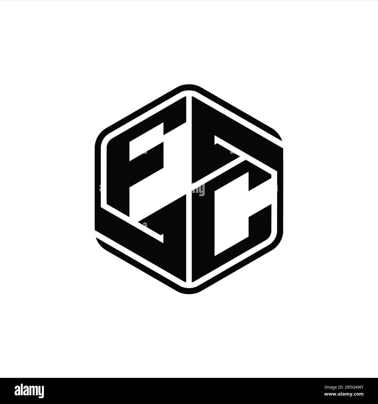 FC Letter Logo monogram hexagon shape with ornament abstract isolated outline design template ...