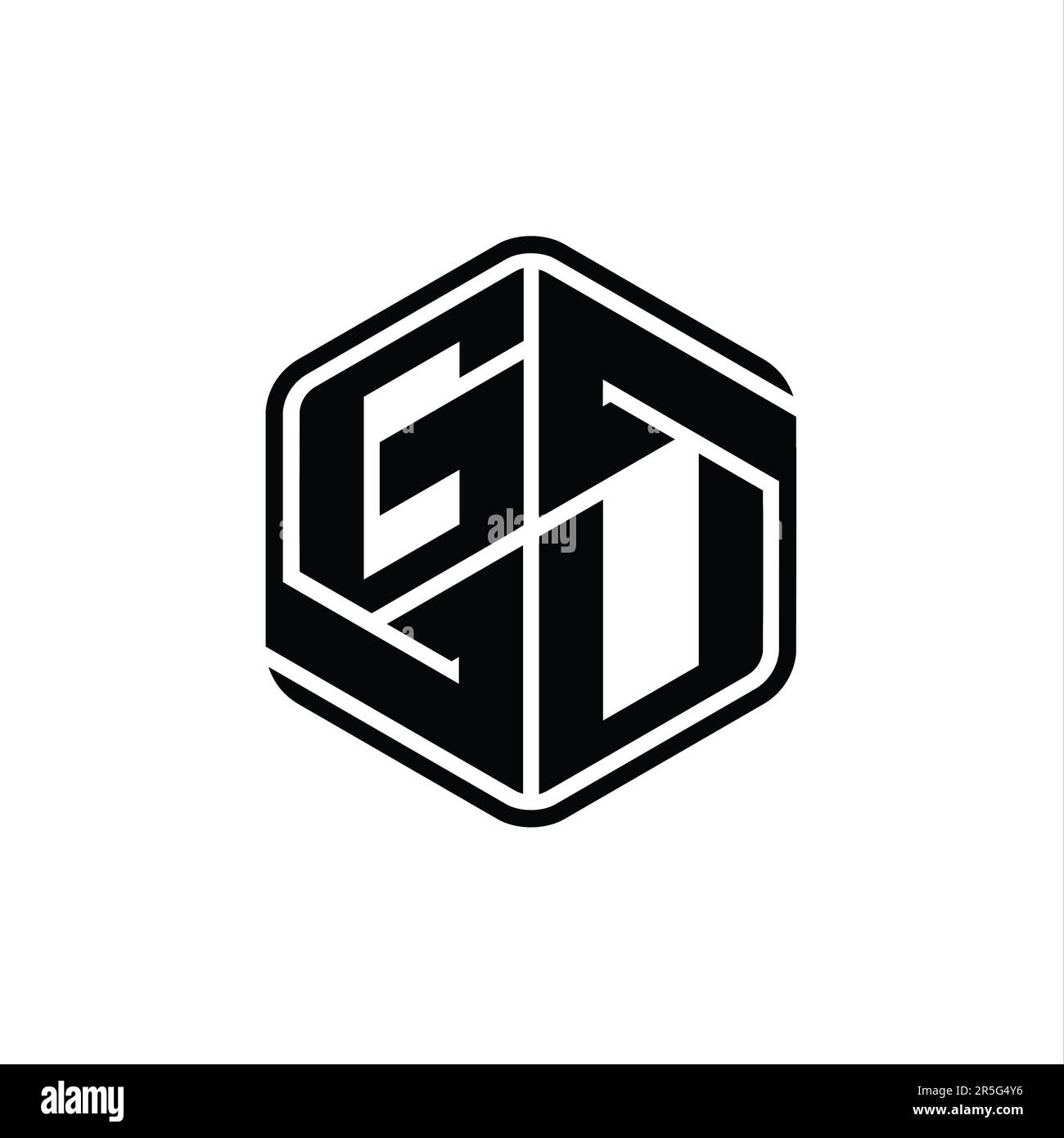 GU Letter Logo monogram hexagon shape with ornament abstract isolated outline design template ...