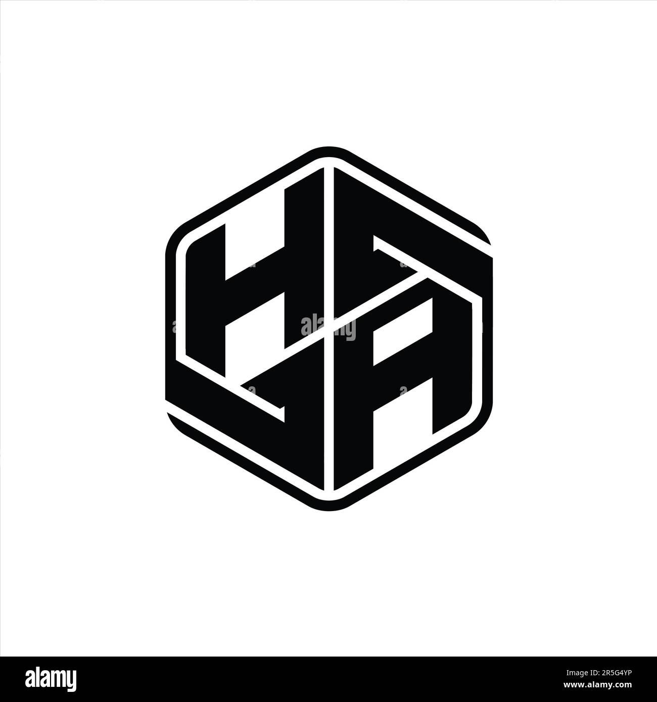 HA Letter Logo monogram hexagon shape with ornament abstract isolated outline design template ...