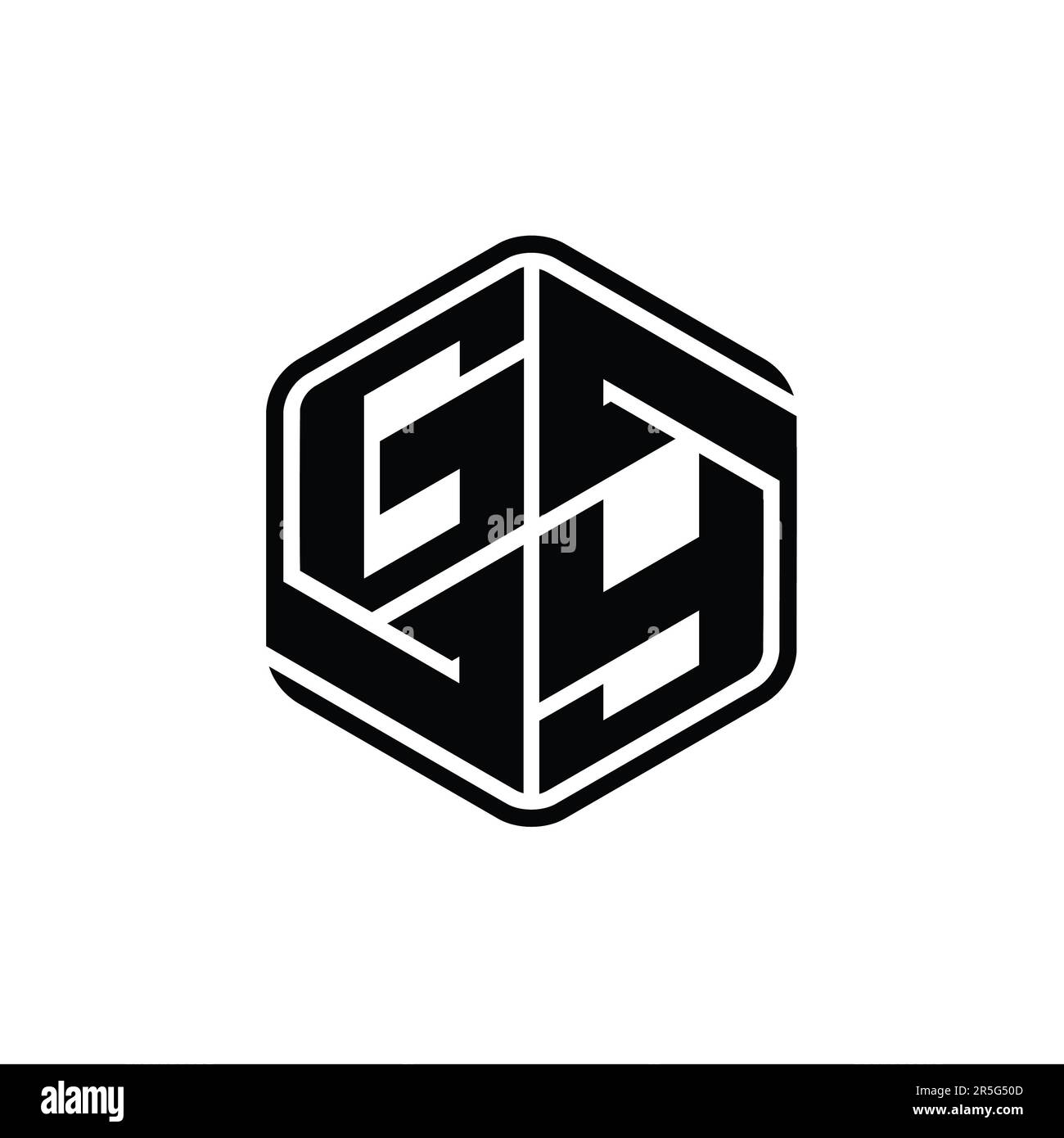 GY Letter Logo monogram hexagon shape with ornament abstract isolated outline design template ...