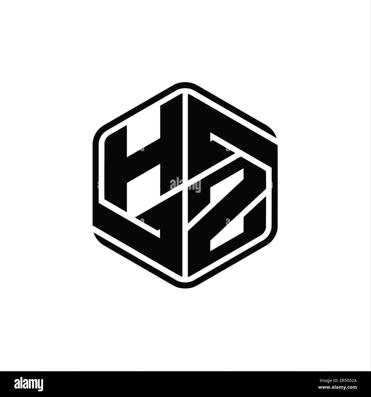 HZ Letter Logo monogram hexagon shape with ornament abstract isolated outline design template ...