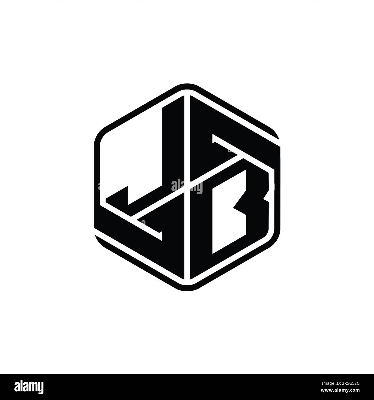 JB Letter Logo monogram hexagon shape with ornament abstract isolated outline design template ...