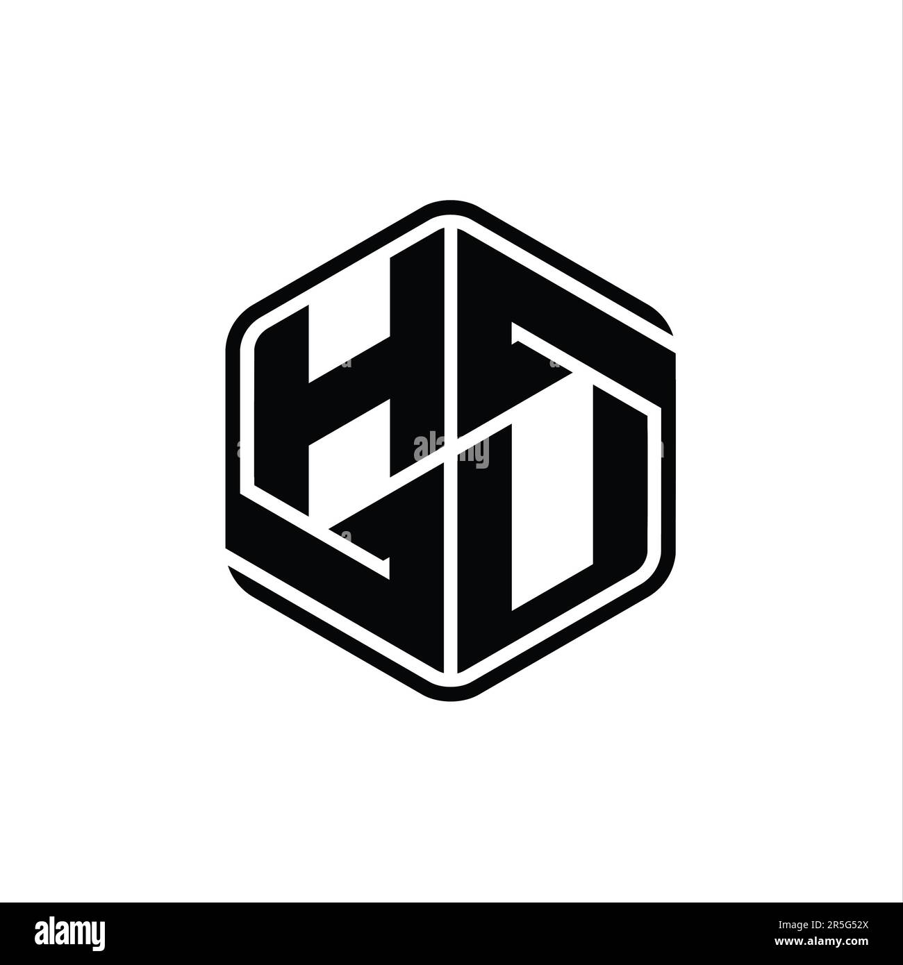 HU Letter Logo monogram hexagon shape with ornament abstract isolated outline design template ...
