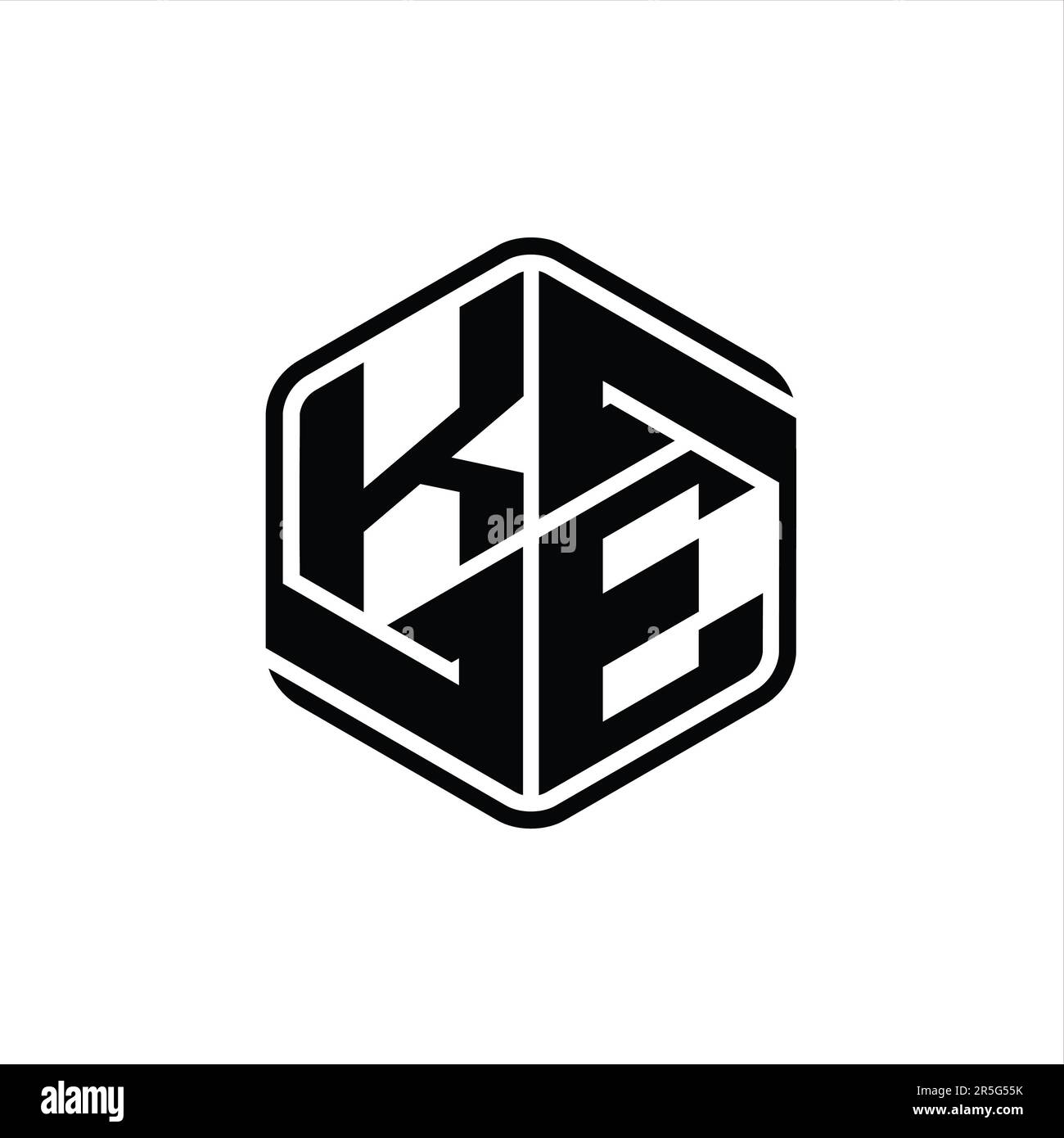 KE Letter Logo monogram hexagon shape with ornament abstract isolated outline design template ...