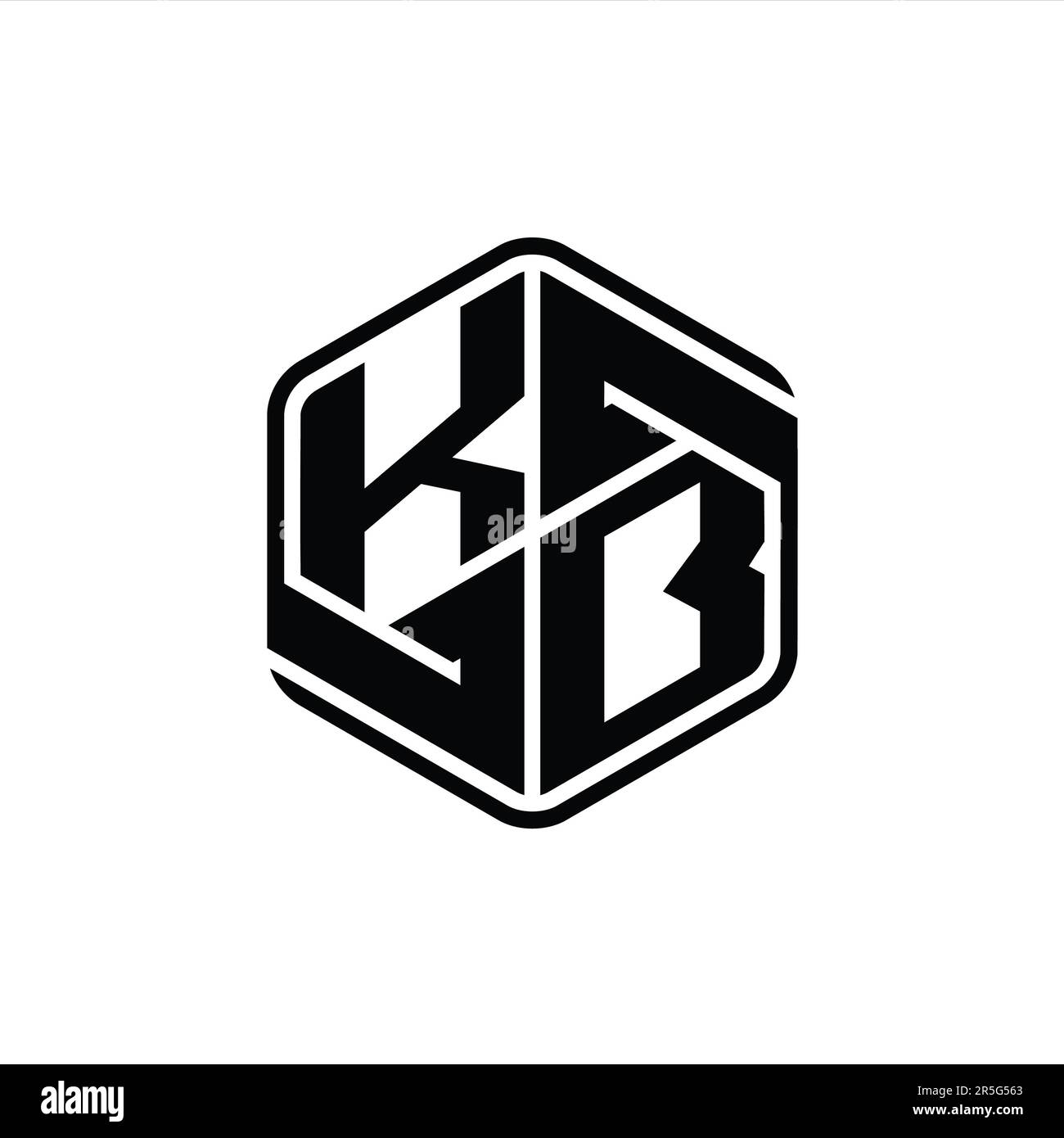 KB Letter Logo monogram hexagon shape with ornament abstract isolated outline design template ...