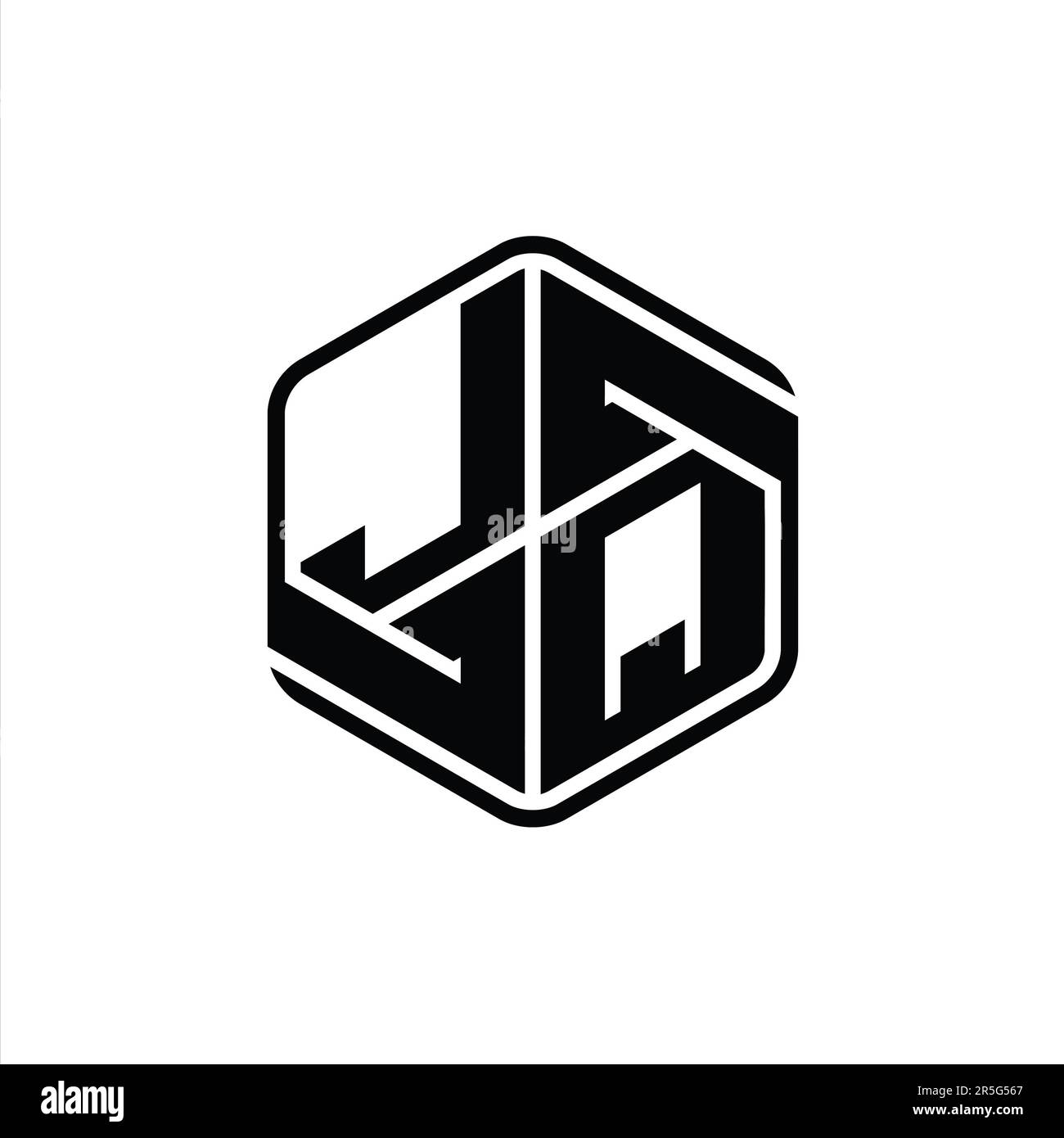 JQ Letter Logo monogram hexagon shape with ornament abstract isolated outline design template ...