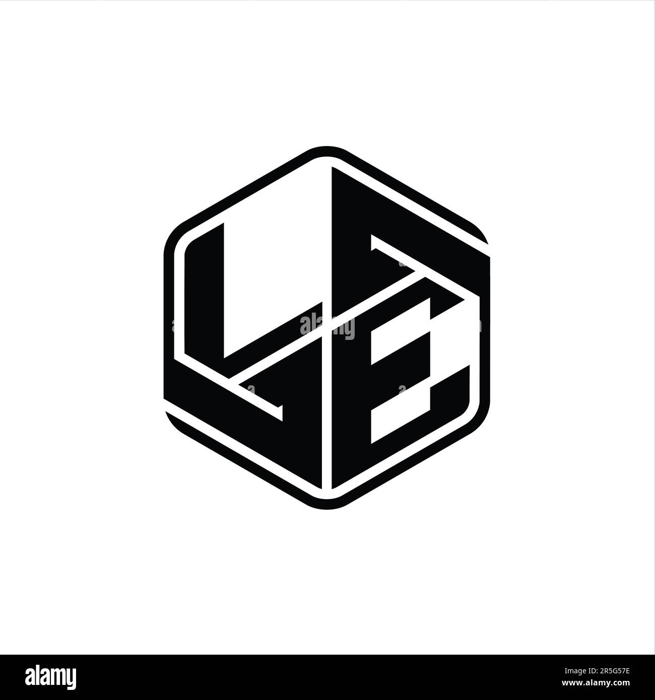 LE Letter Logo monogram hexagon shape with ornament abstract isolated outline design template ...