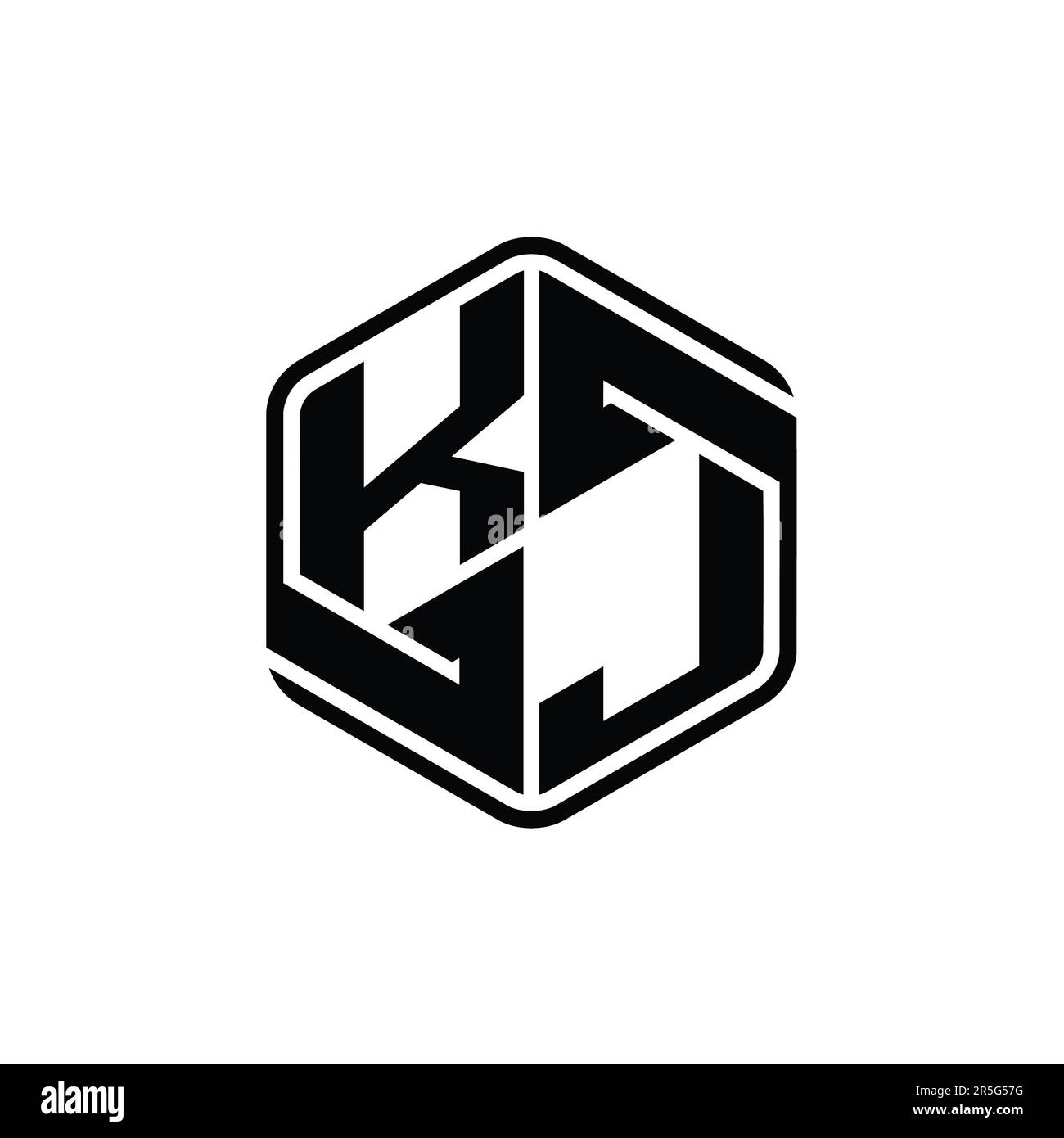 KJ Letter Logo monogram hexagon shape with ornament abstract isolated outline design template ...