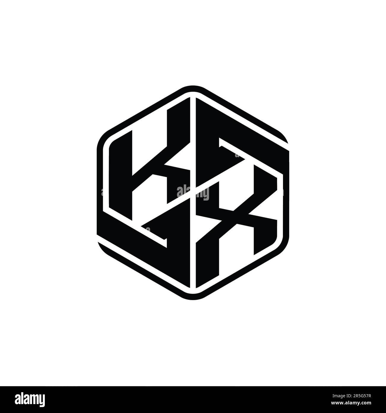 KX Letter Logo monogram hexagon shape with ornament abstract isolated outline design template ...