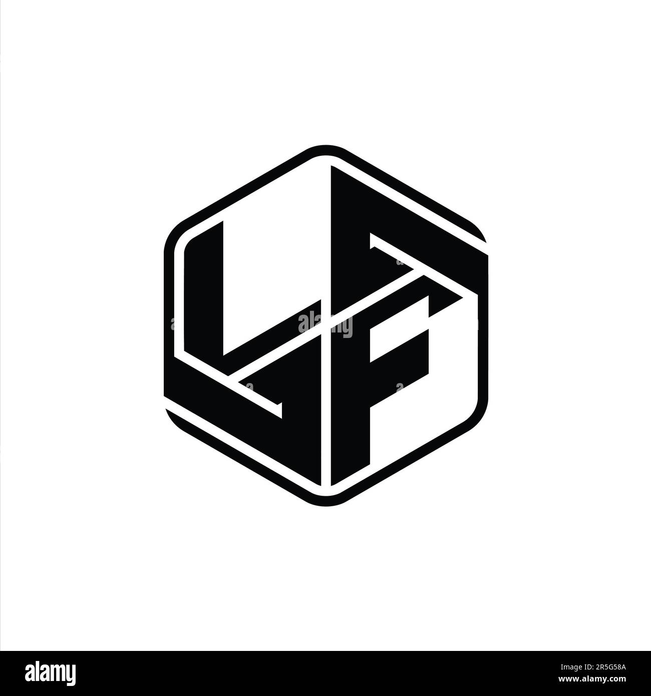 LF Letter Logo monogram hexagon shape with ornament abstract isolated outline design template ...