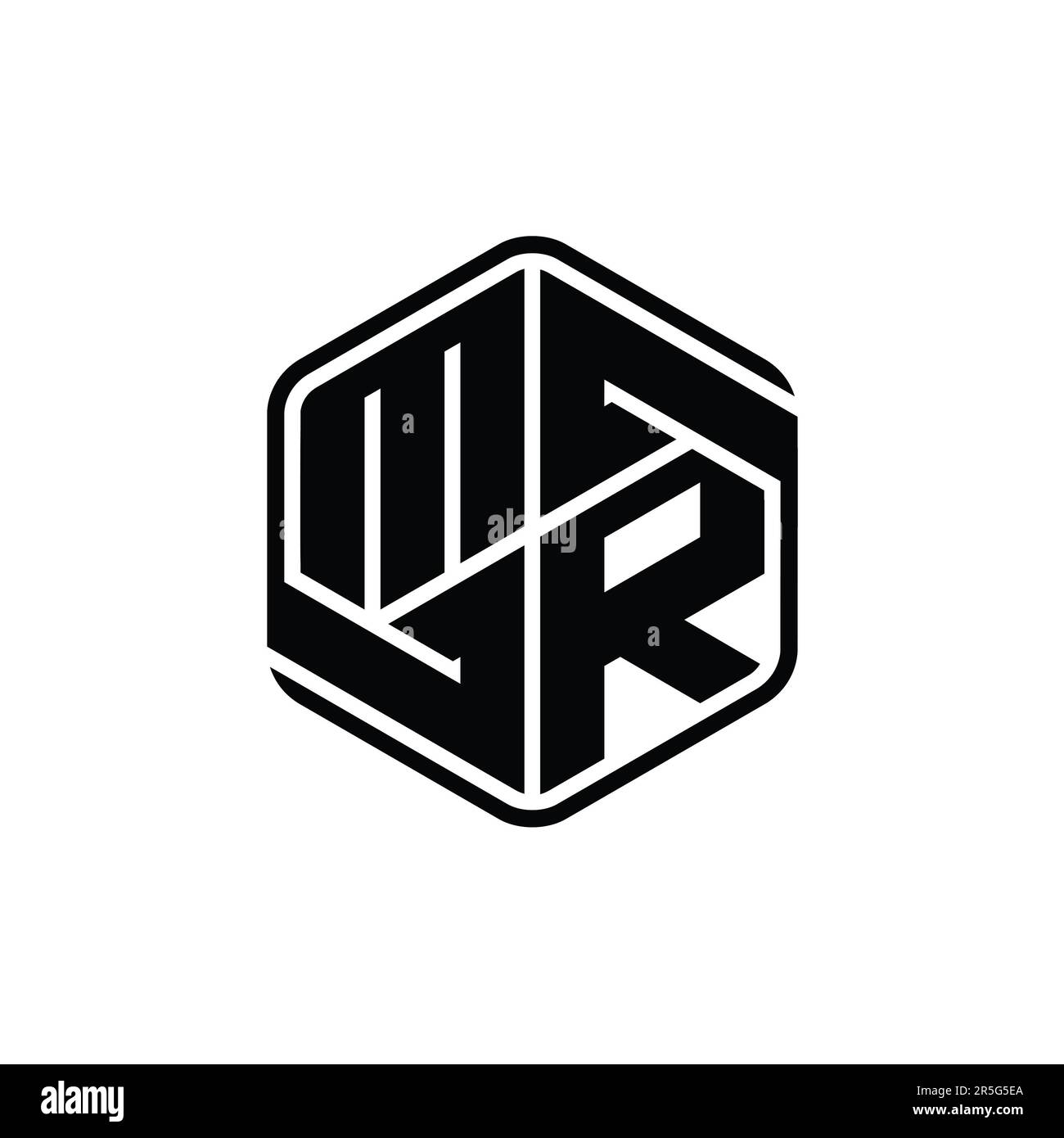 MR Letter Logo monogram hexagon shape with ornament abstract isolated outline design template ...