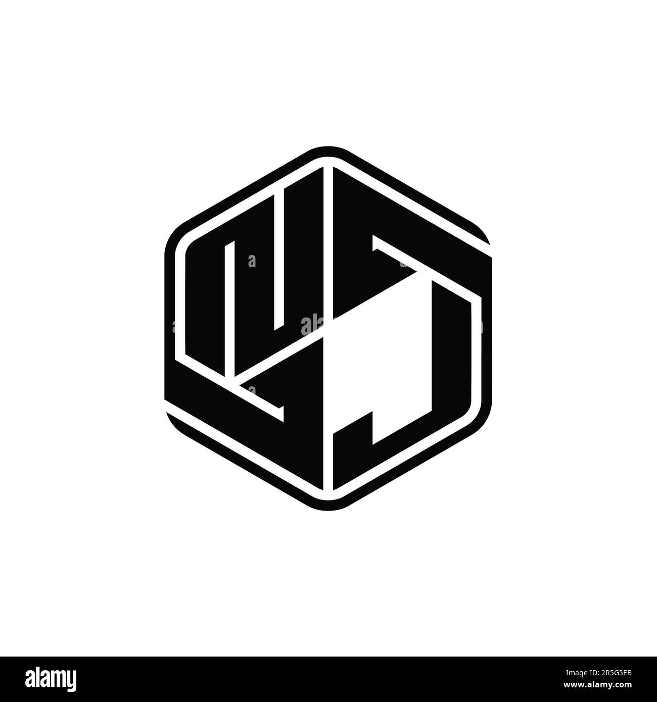 NJ Letter Logo monogram hexagon shape with ornament abstract isolated outline design template ...