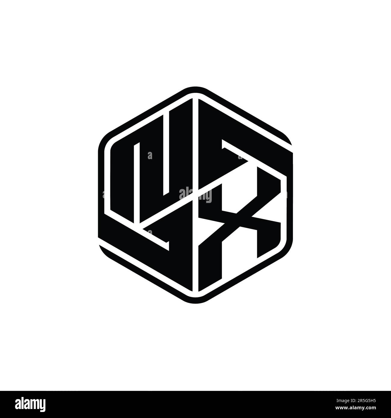 NX Letter Logo monogram hexagon shape with ornament abstract isolated outline design template ...