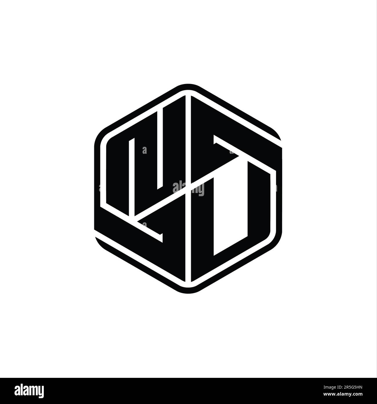 NU Letter Logo monogram hexagon shape with ornament abstract isolated outline design template ...