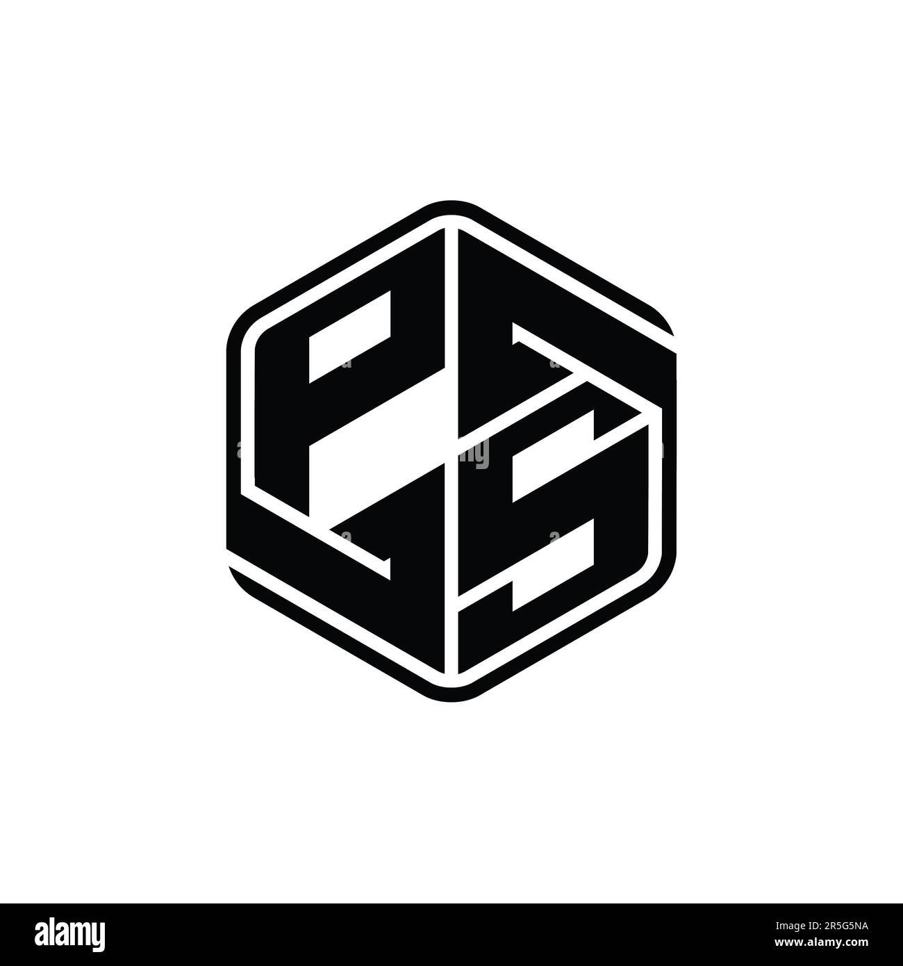PS Letter Logo monogram hexagon shape with ornament abstract isolated outline design template ...