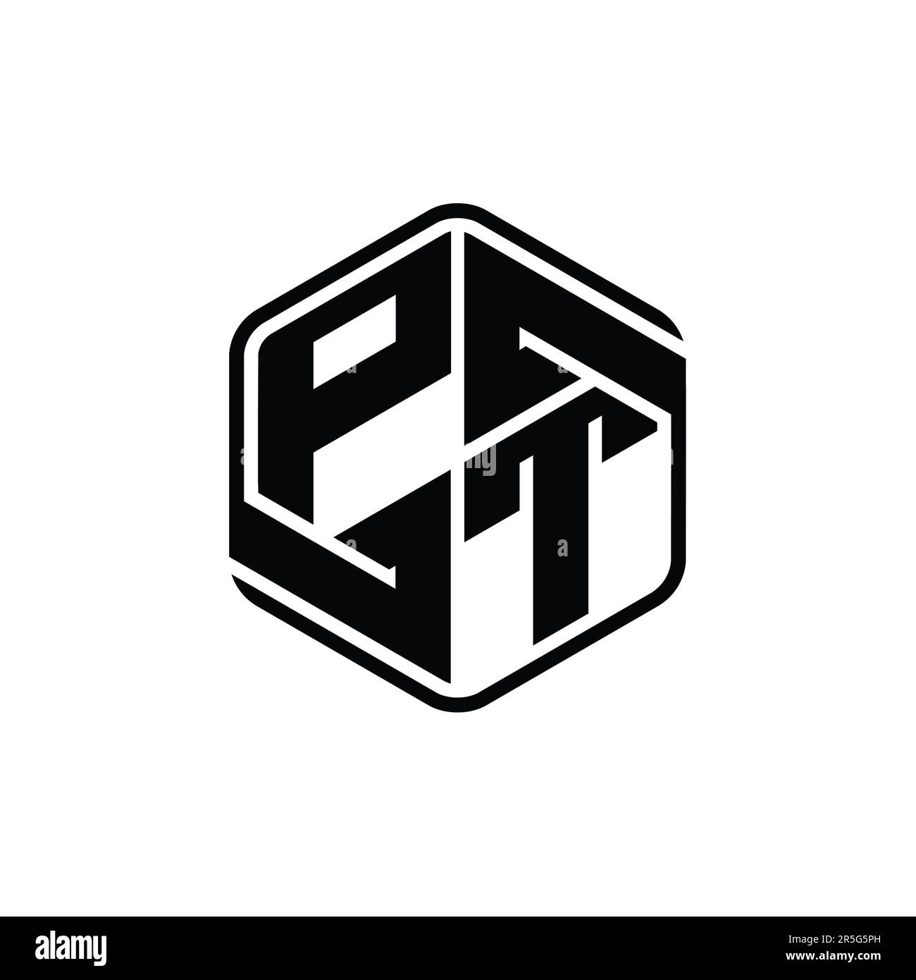 PT Letter Logo monogram hexagon shape with ornament abstract isolated outline design template ...