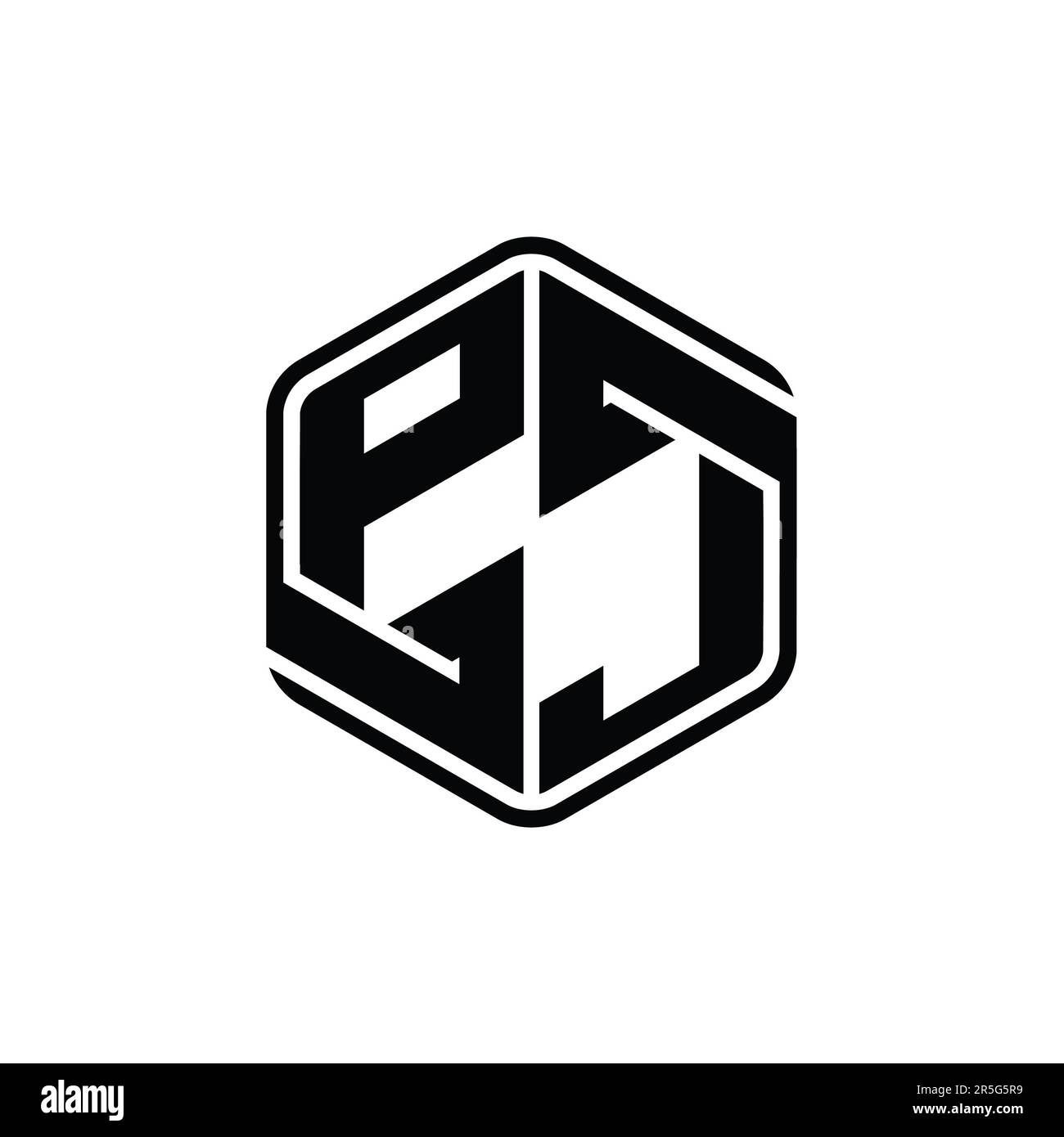 PJ Letter Logo monogram hexagon shape with ornament abstract isolated ...