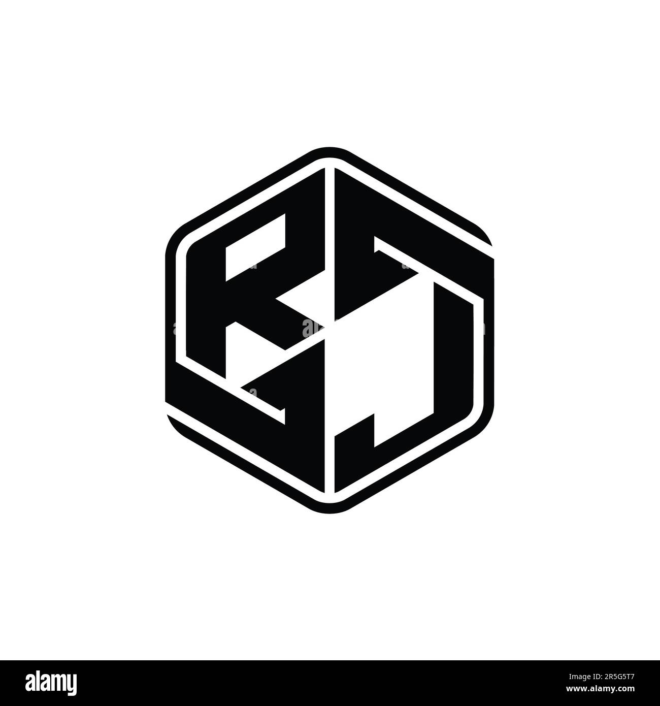 RJ Letter Logo monogram hexagon shape with ornament abstract isolated outline design template ...