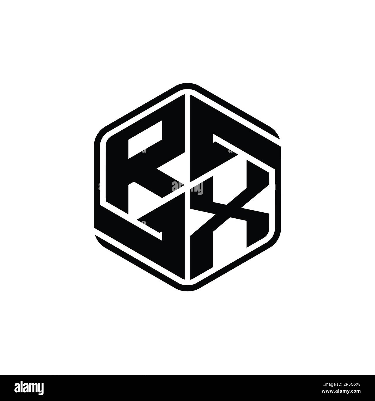 RX Letter Logo monogram hexagon shape with ornament abstract isolated outline design template ...