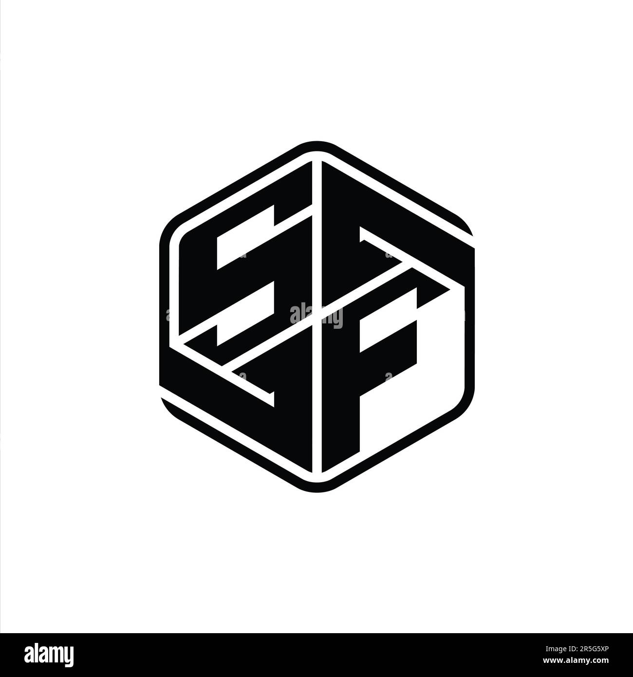 SF Letter Logo monogram hexagon shape with ornament abstract isolated outline design template ...