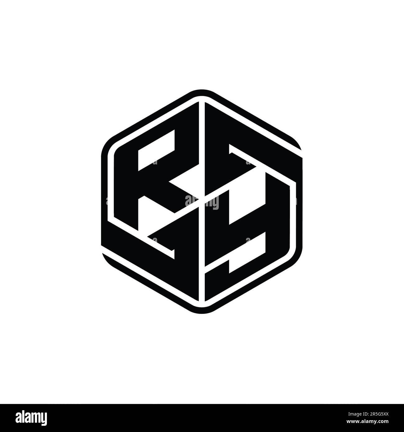 RY Letter Logo monogram hexagon shape with ornament abstract isolated outline design template ...