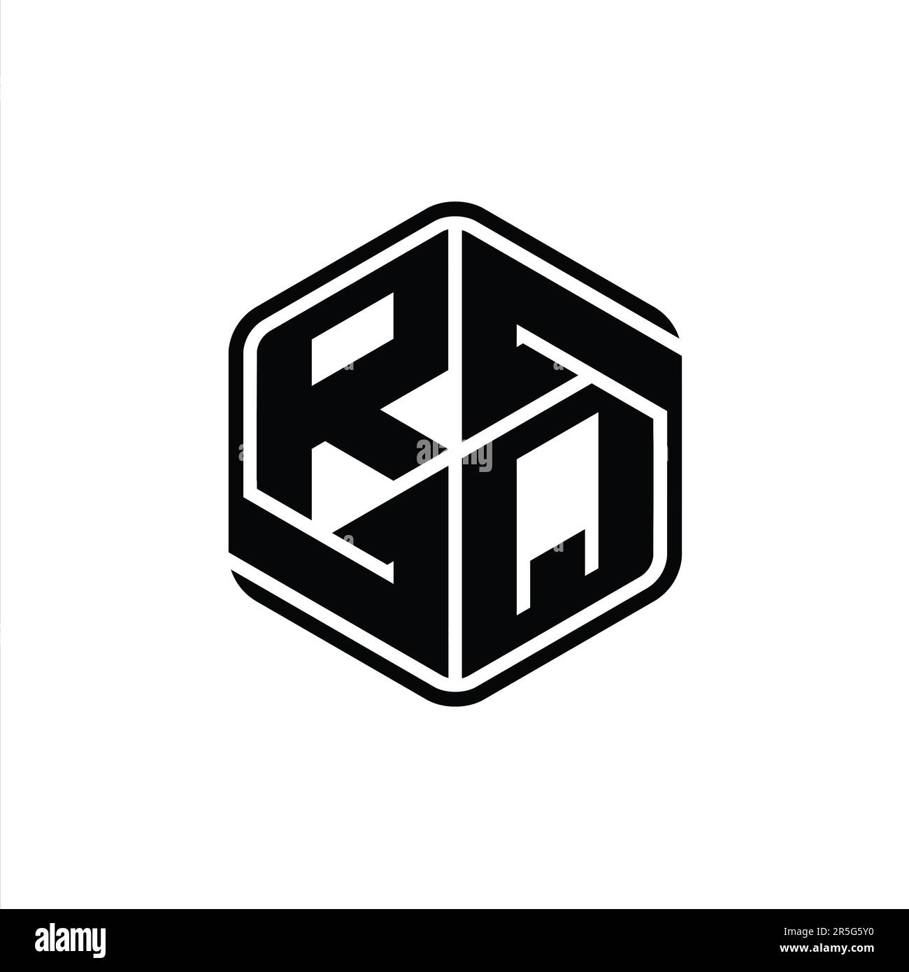 RQ Letter Logo monogram hexagon shape with ornament abstract isolated outline design template ...