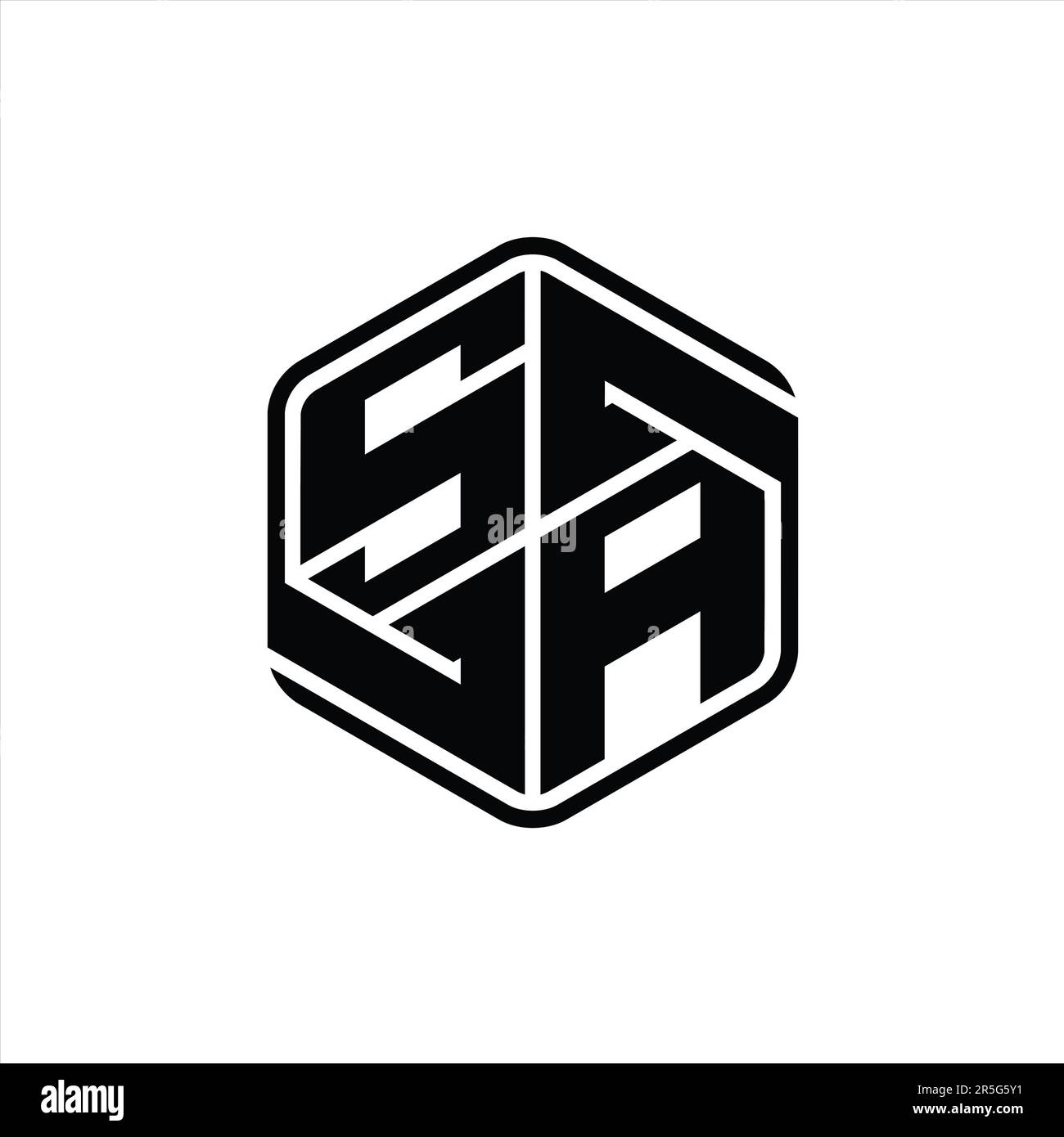 SA Letter Logo monogram hexagon shape with ornament abstract isolated outline design template ...