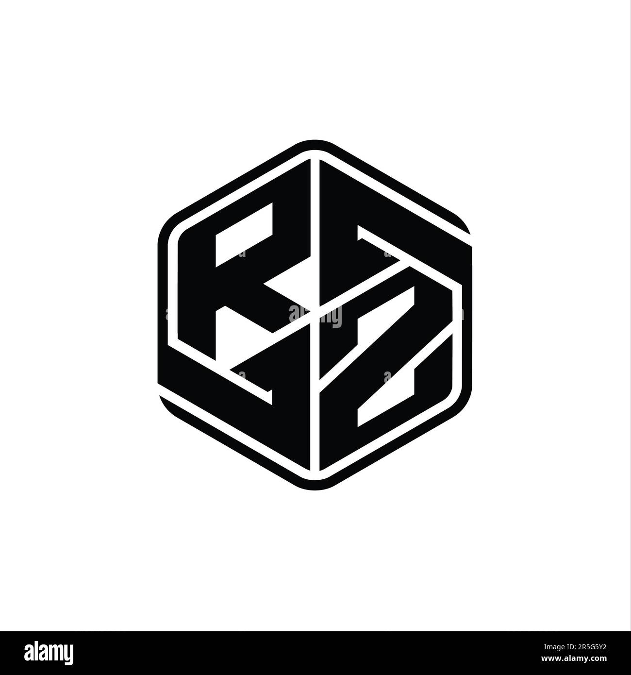 RZ Letter Logo monogram hexagon shape with ornament abstract isolated ...