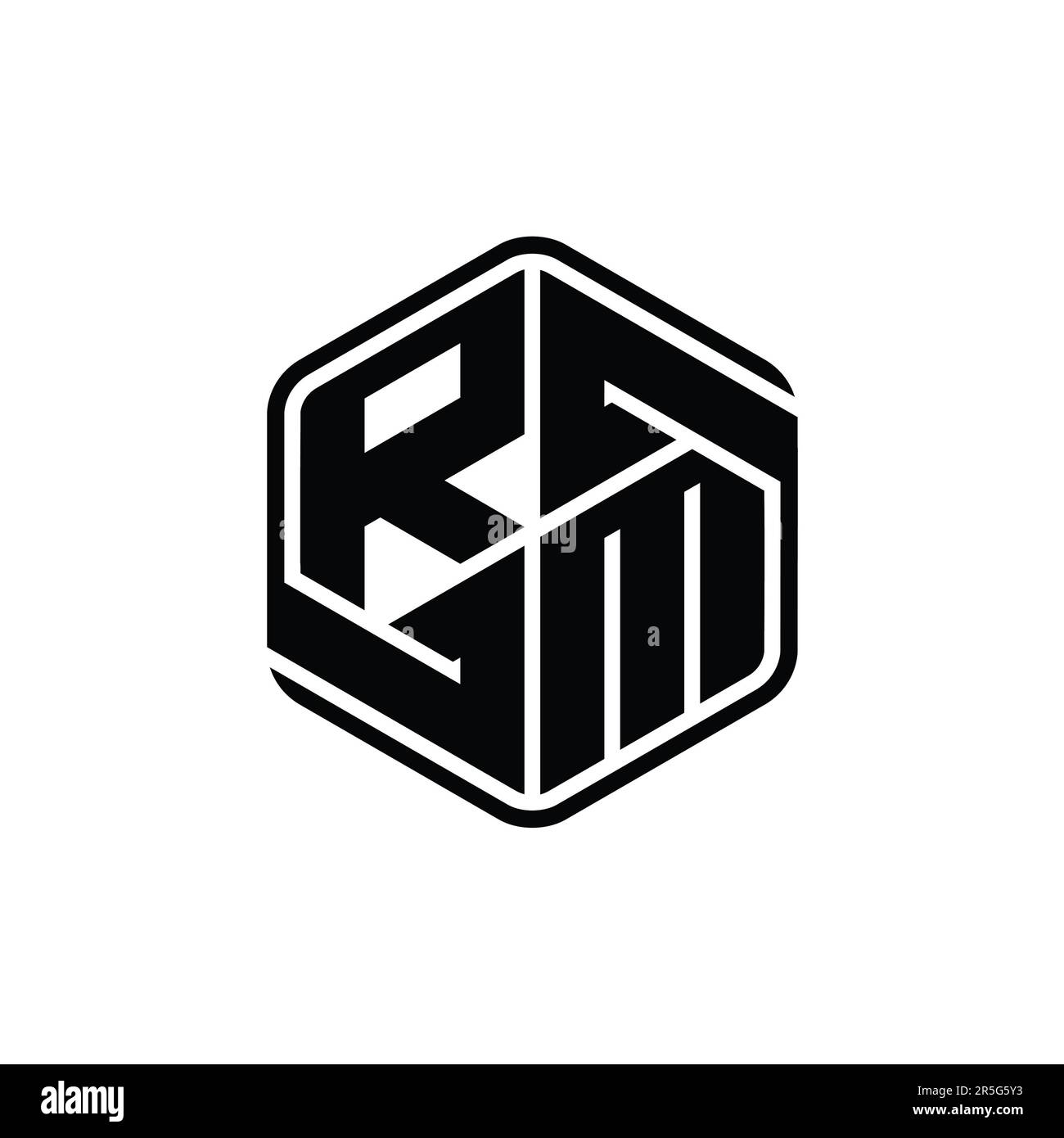 RM Letter Logo monogram hexagon shape with ornament abstract isolated outline design template ...