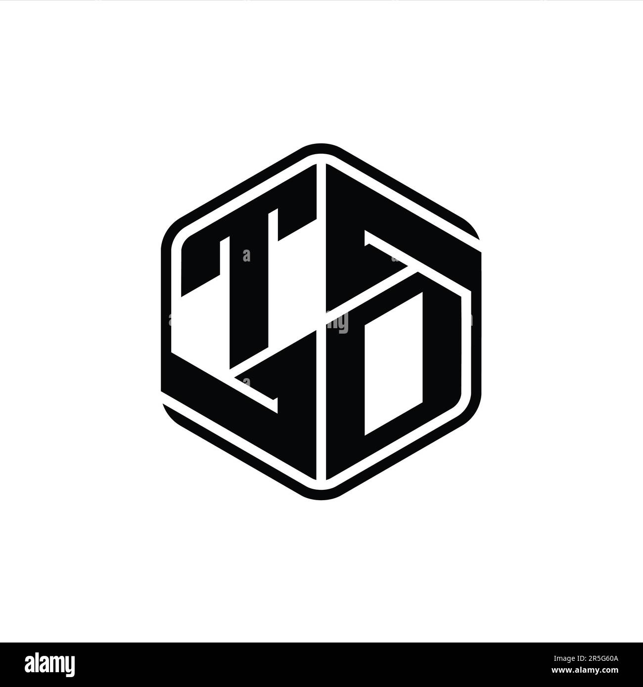 TD Letter Logo monogram hexagon shape with ornament abstract isolated outline design template ...
